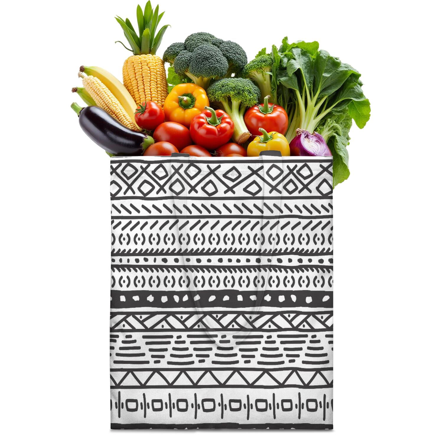 Boho Abstract Canvas Tote Bag – Vintage Tribal Geometric Reusable Grocery Bag, Artistic Ethnic ...