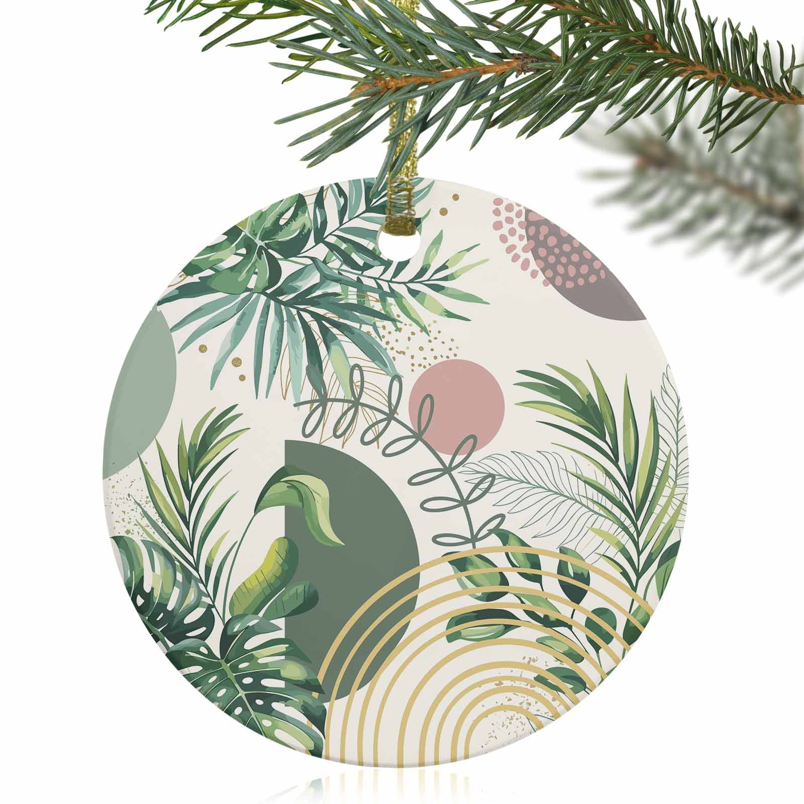 Boho Abstract Color Block Christmas Ceramic Ornament 2025,3" Round Xmas ...