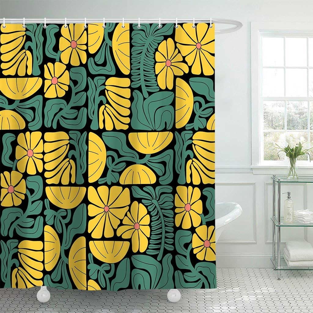 Boho Abstract Colorful Floral Shower Curtain, Vintage Retro Patchwork ...