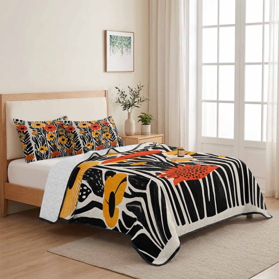 Boho Abstract Floral 3 Pieces Quilt Set,1 Quilt with 2 Shams,Retro Red ...
