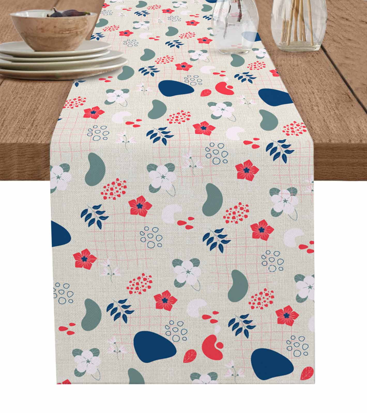 Boho Abstract Floral Geometric Table Runner Cotton Lin Wedding Table r ...