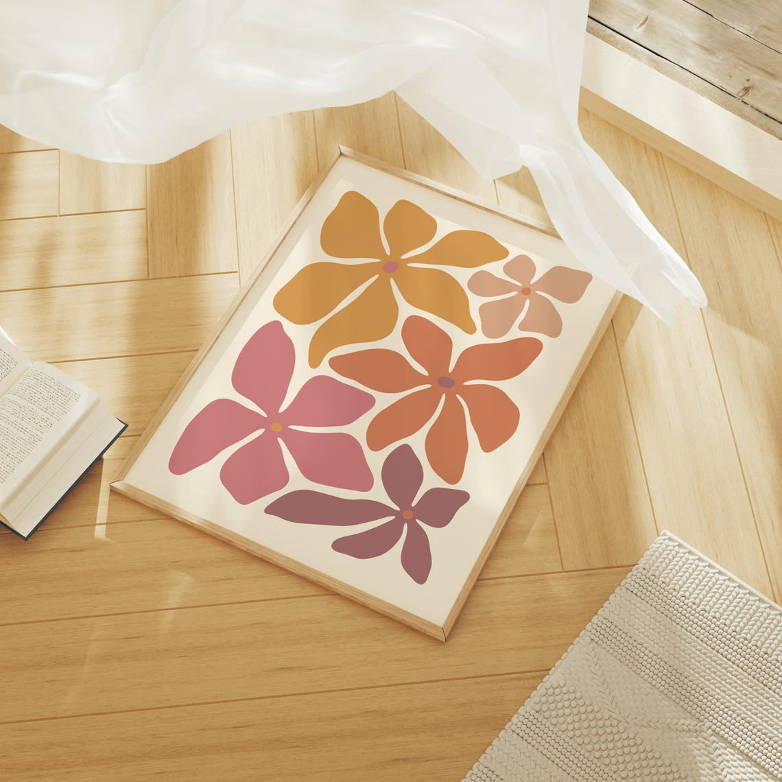 Boho Abstract Floral Wall Art Retro Flower Poster Warm Earth Tone ...