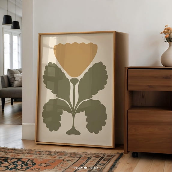 Boho Abstract Flower Art Mustard And Green Print Art For Living Room ...