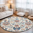 Boho Abstract Flower Botanical Round Rug 5ft Retro Ombre Blue Floral ...