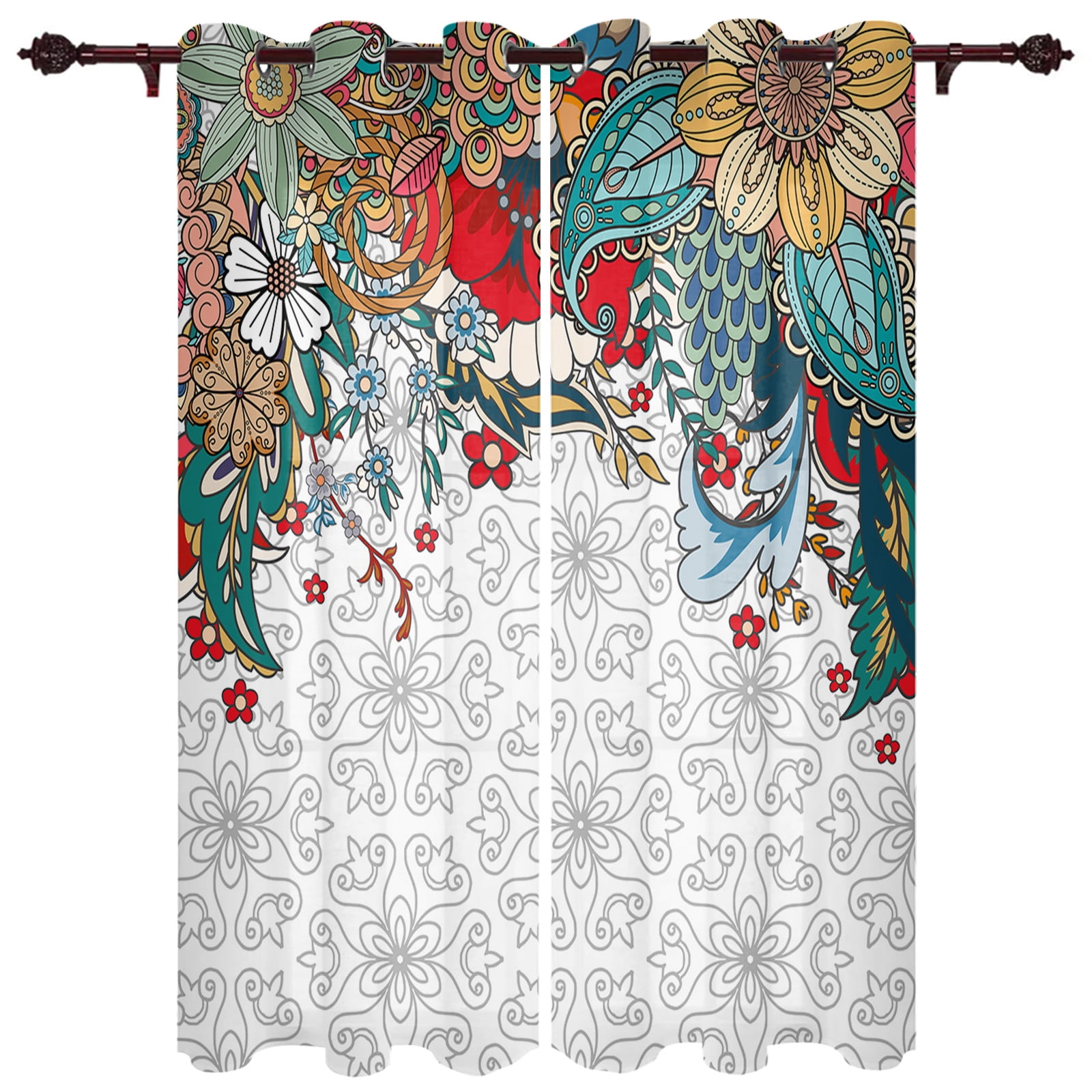 Boho Abstract Flower Plant Modern Window Curtains for Living Room ...