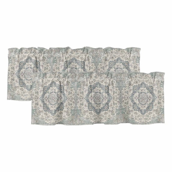 Boho Abstract Flowers 2 Panels Kitchen Valance, Beige Green Retro ...