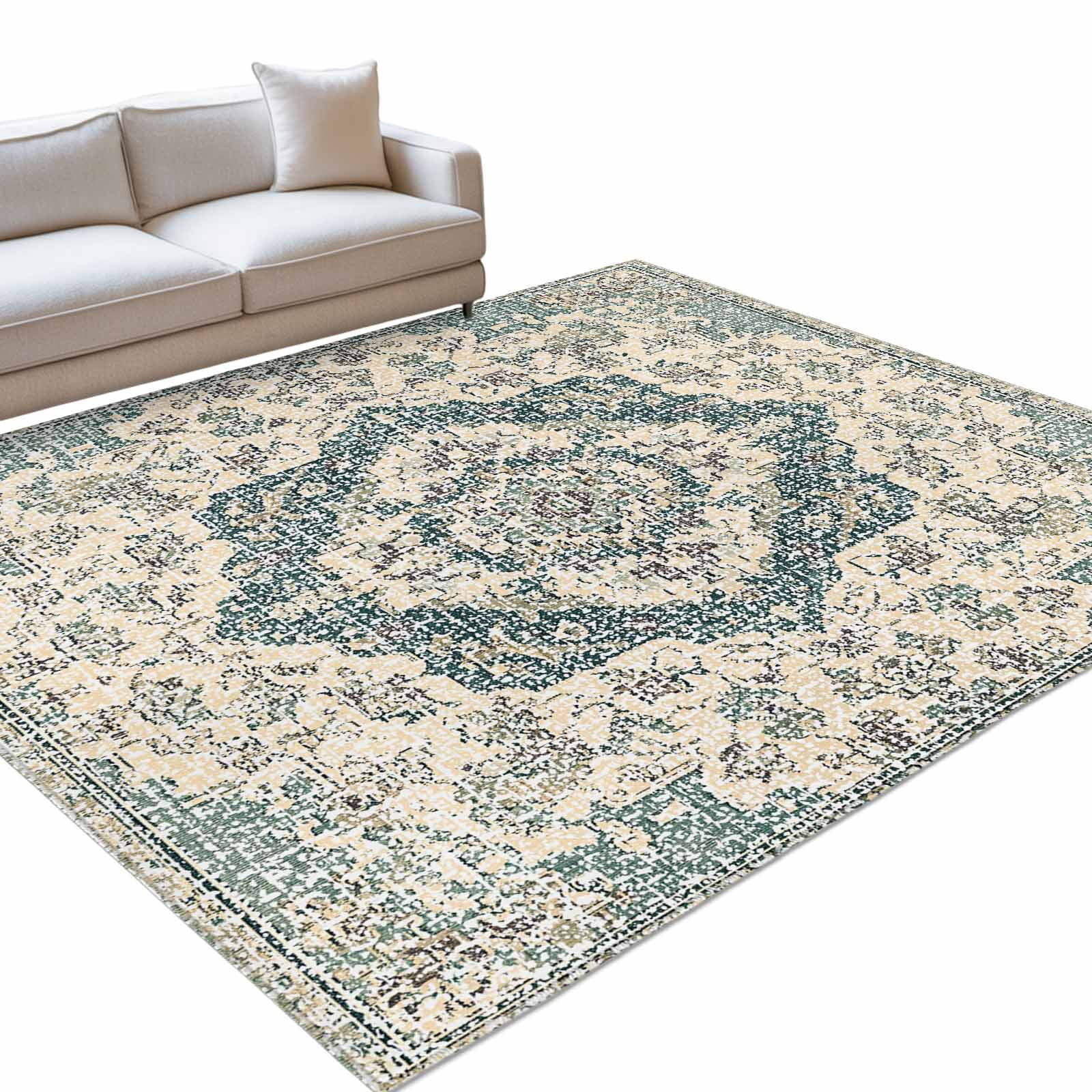 Boho Abstract Flowers Area Rugs 4x6ft Green Beige Retro National ...