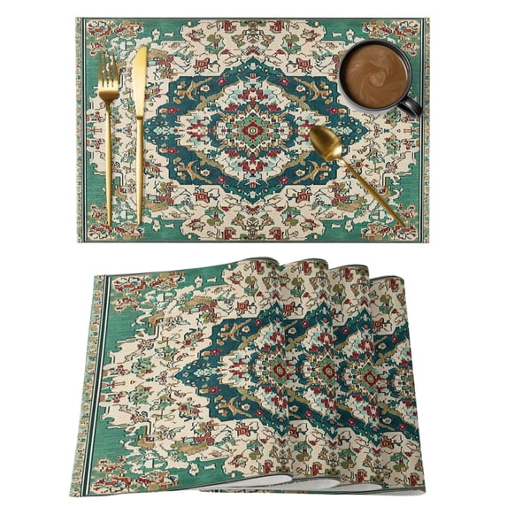 Boho Abstract Flowers Cotton Linen Placemats Set of 1, Green Red Retro ...