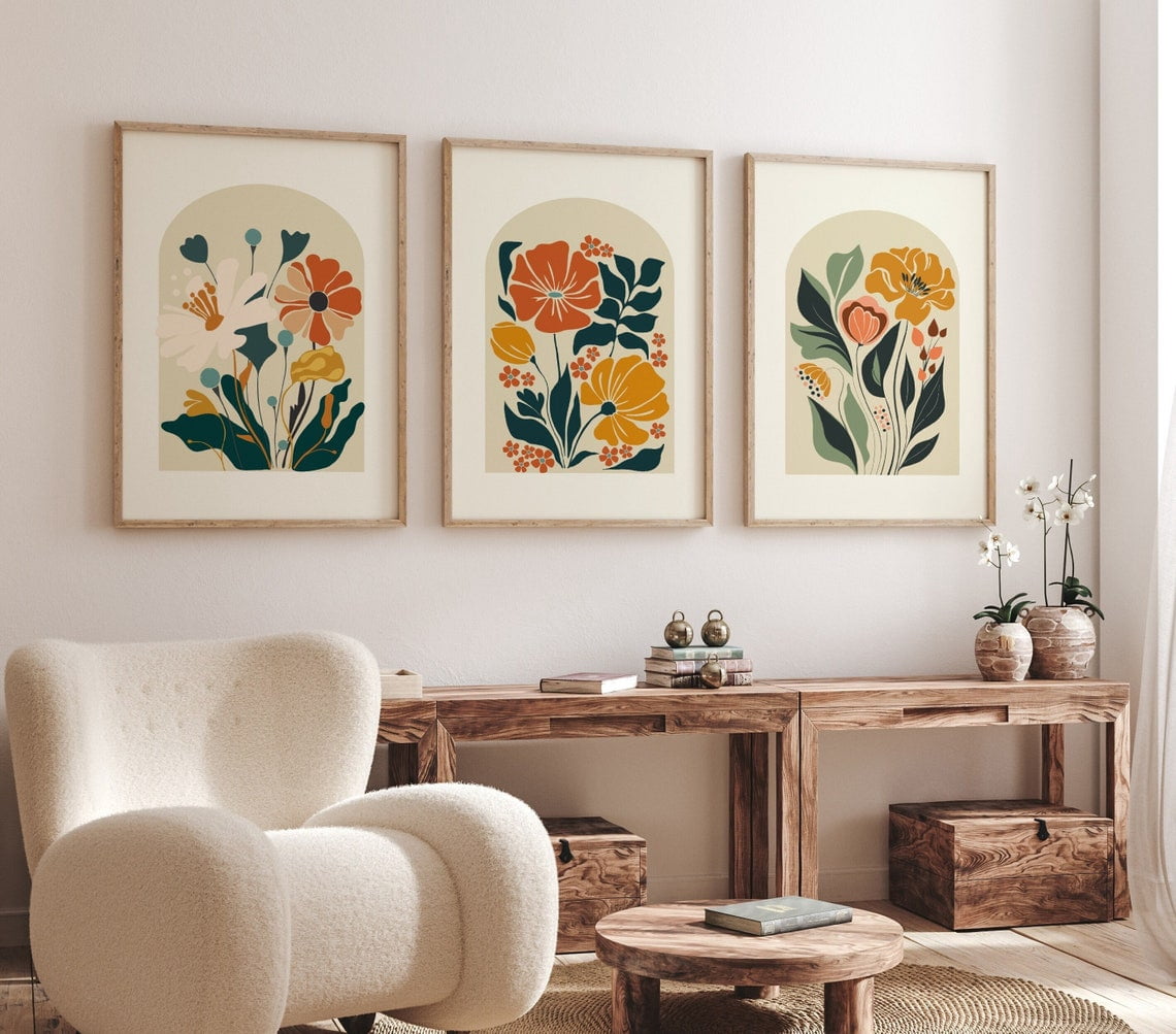 Boho Abstract Flowers Prints, Terracotta Floral Wall Art - Walmart.com