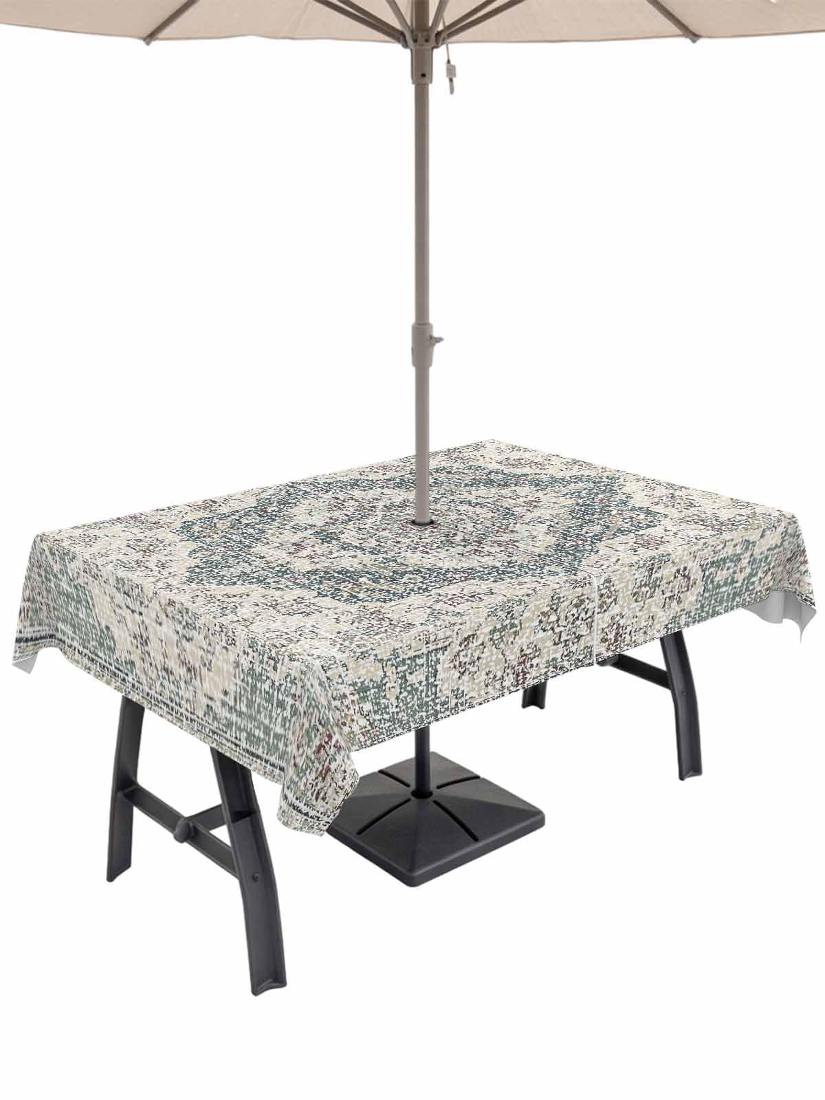 Boho Abstract Flowers Rectangle Outdoor Tablecloth with Umbrella Hole ...