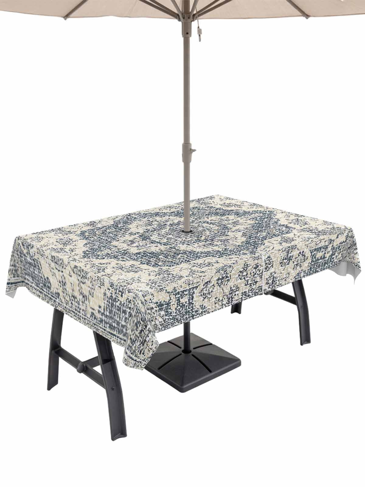 Boho Abstract Flowers Rectangle Outdoor Tablecloth with Umbrella Hole ...