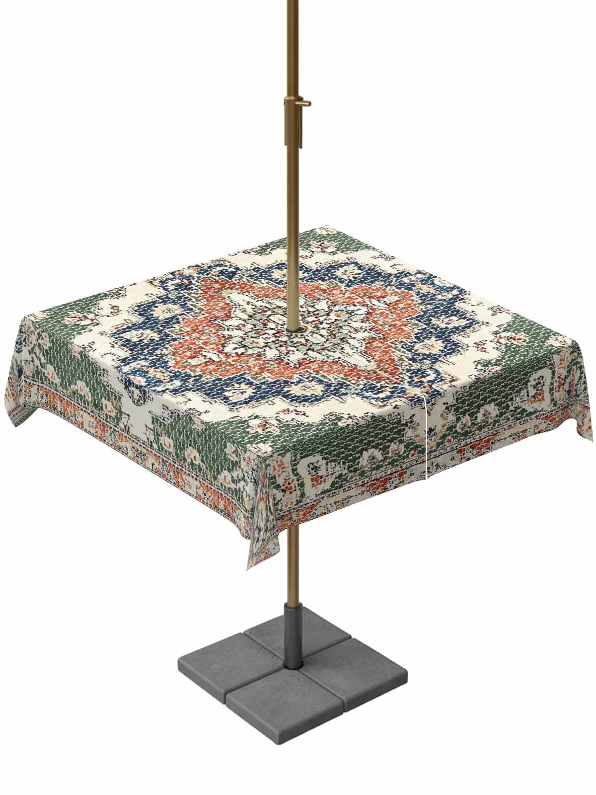 Boho Abstract Flowers Square Outdoor Tablecloth with Umbrella Hole ...