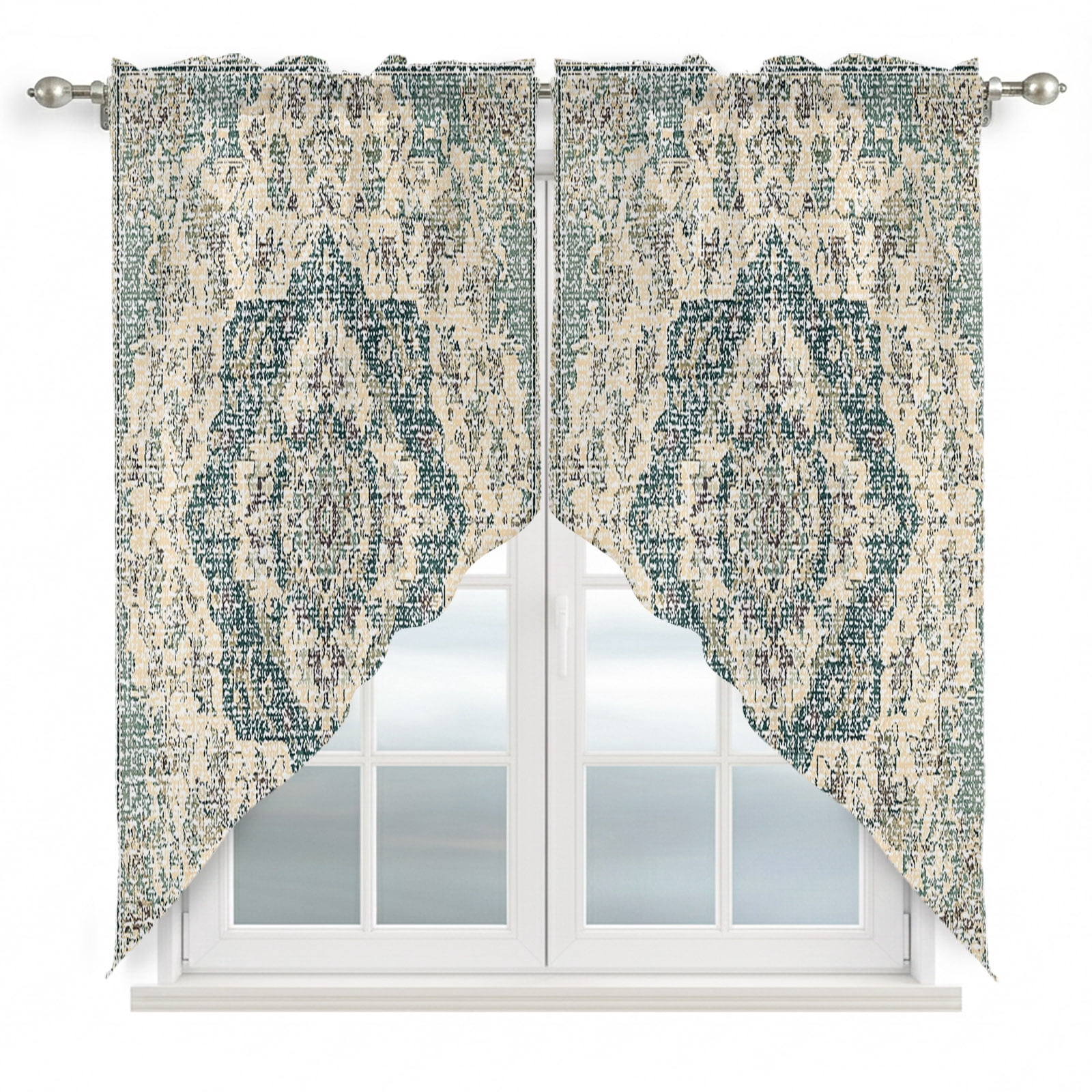 Boho Abstract Flowers Swag Curtain Valance for Window 2 Panels Green ...