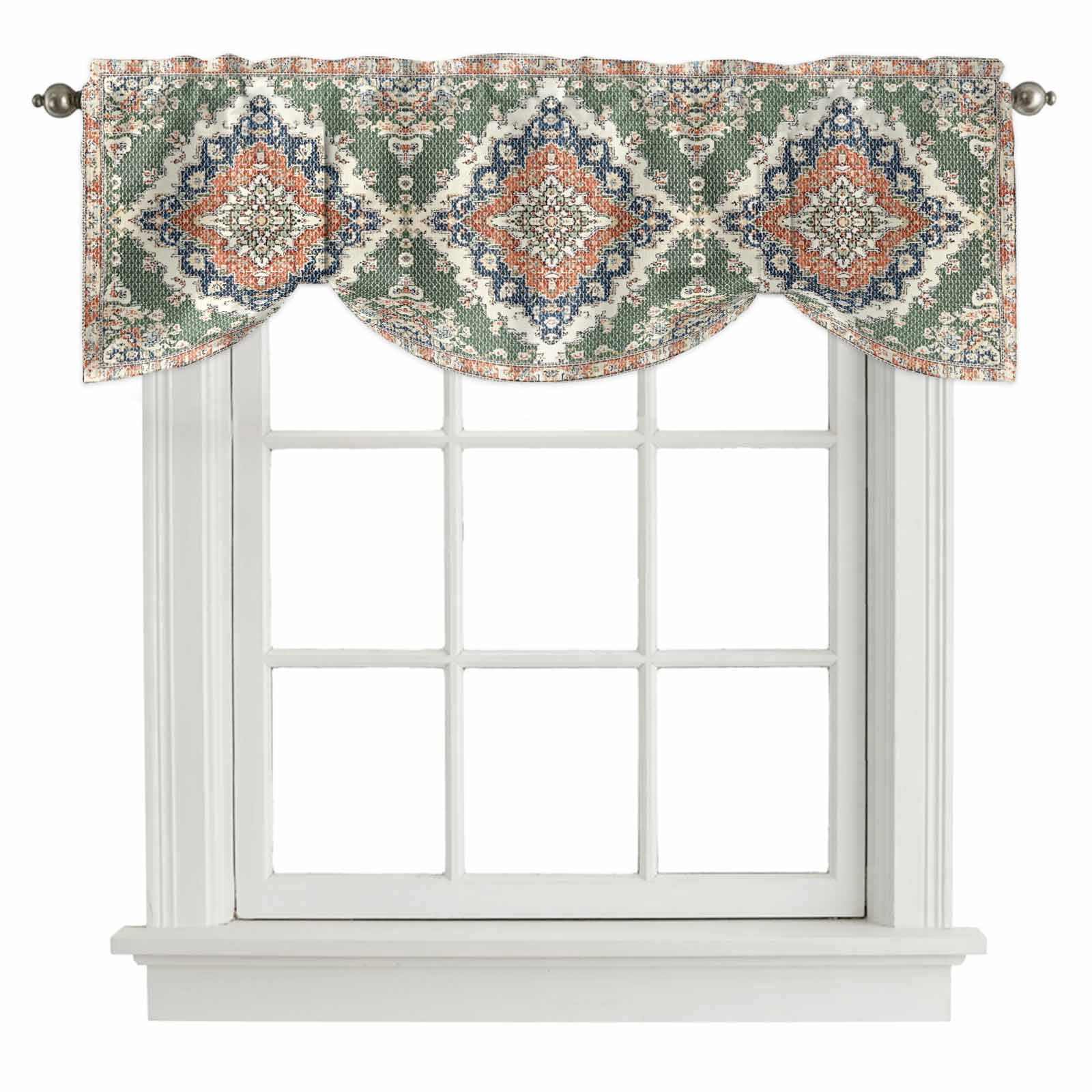 Boho Abstract Flowers Tie Up Valance Curtains Orange Green Retro ...