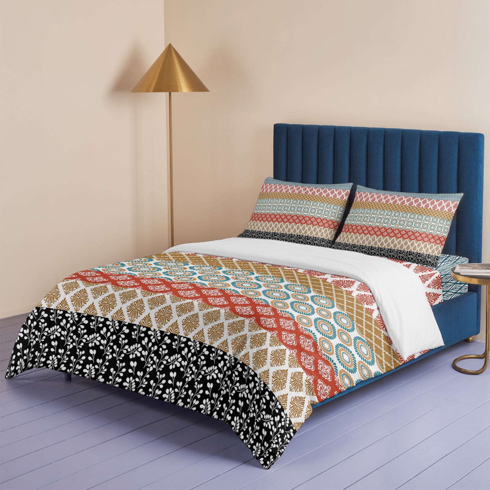 Boho Abstract Geometric Ethnic Style Queen Size Bed Set,Damask Floral ...