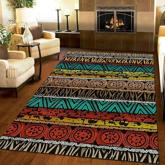 Boho Abstract Geometric Figure Area Rug, Ethnic Tribal Non Slip Large ...