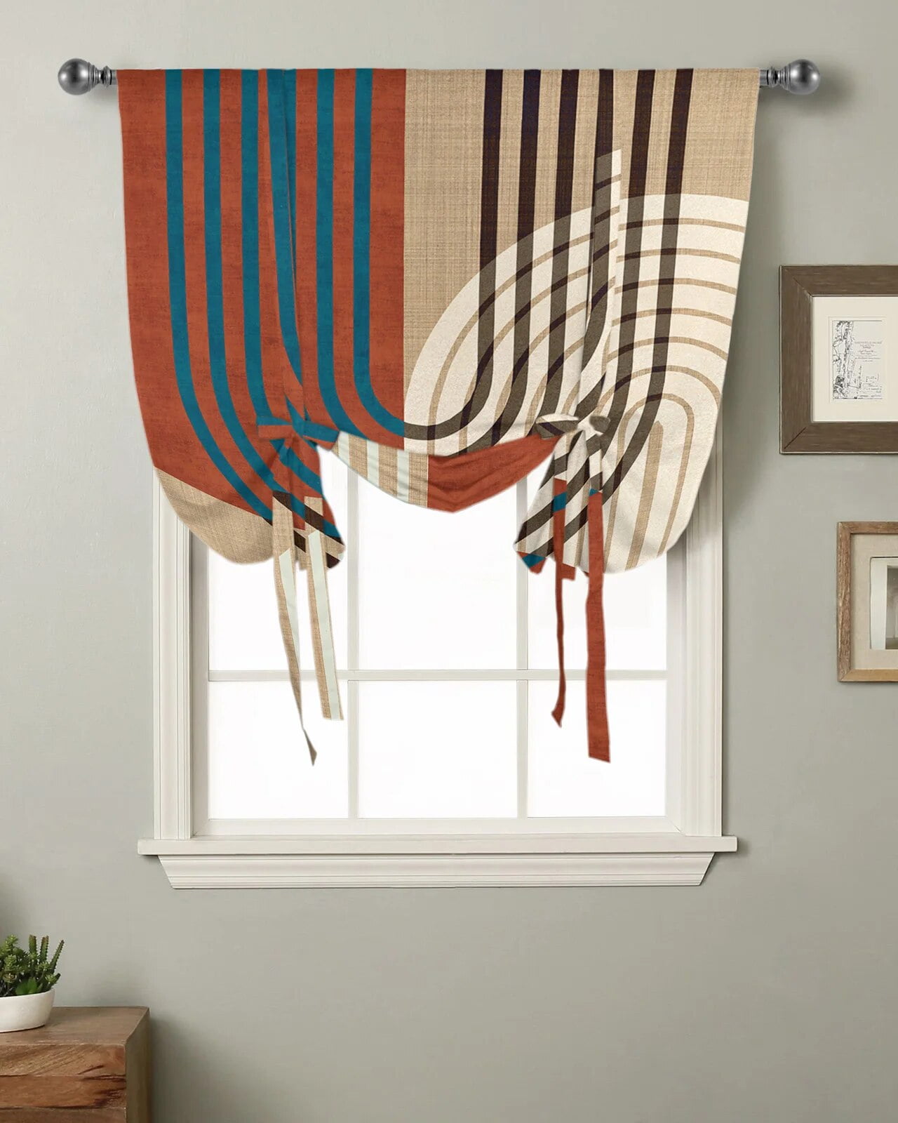 Boho Abstract Geometric Kitchen Short Window Curtain Rod Pocket ...