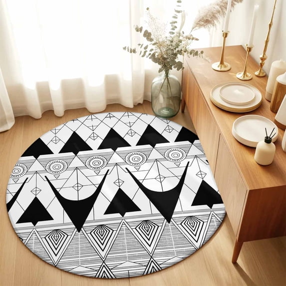 Boho Abstract Geometric Line Round Rug 3ft Vintage Ethnic Stripes ...