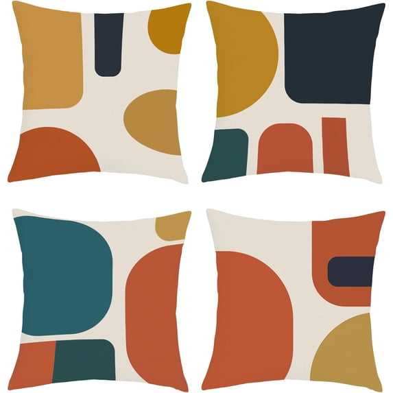 Boho Abstract Geometric Throw Pillow Covers 20x20 Set of 4 - Orange Mid ...