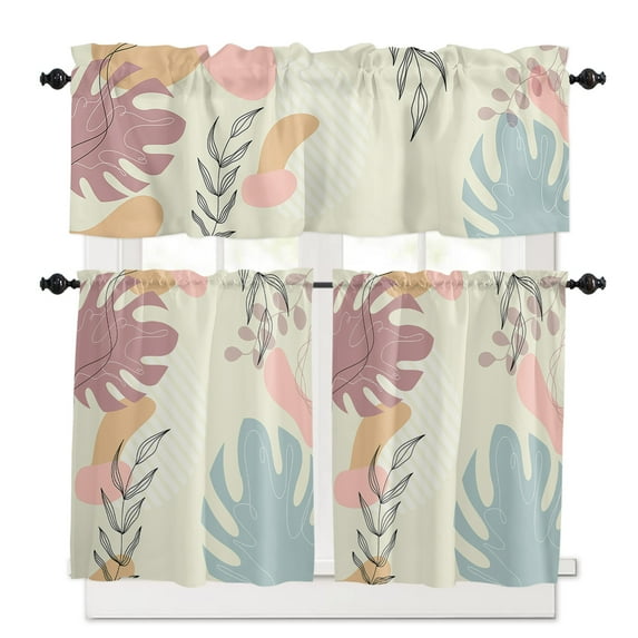 Boho Abstract Kitchen Curtains Valance and Tier Set Geometric Morandi ...
