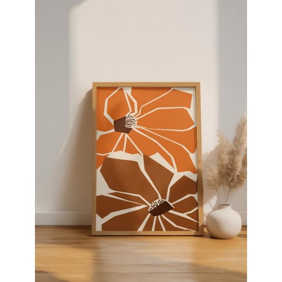 Boho Abstract Orange Sage Green Floral Matte Vertical Unframed ...