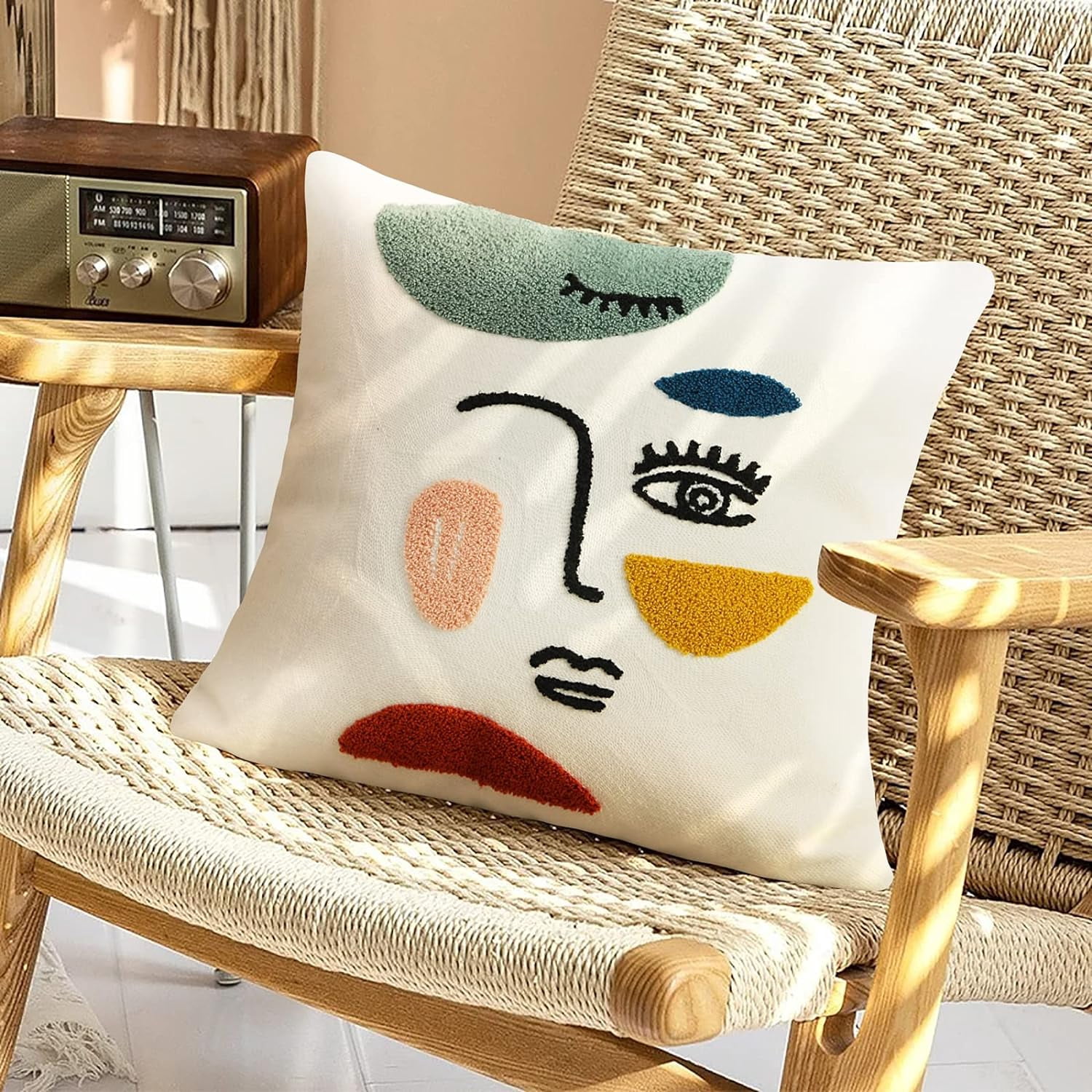 Boho Abstract Pillow Covers, Colorful Woman Face Line, Mid Century ...
