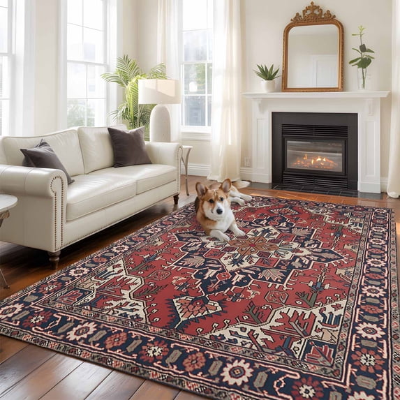 Boho Abstract Plant Area Rugs 5x7 ft Vintage Red Blue Retro National ...