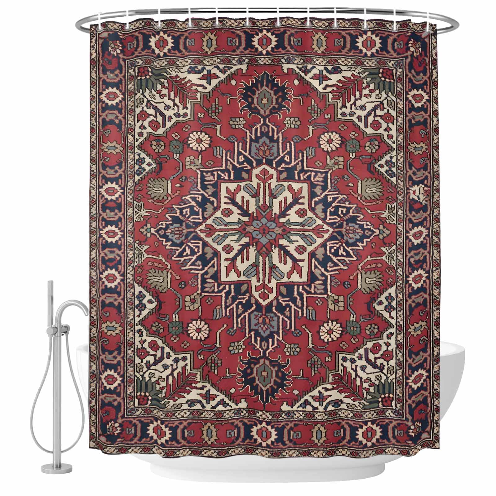 Boho Abstract Plant Bathroom Shower Curtains with Hooks, Vintage Red ...