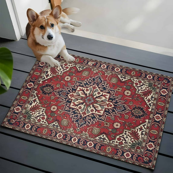 Boho Abstract Plant Front Door Rugs 2x3 ft Vintage Red Blue Geometric ...