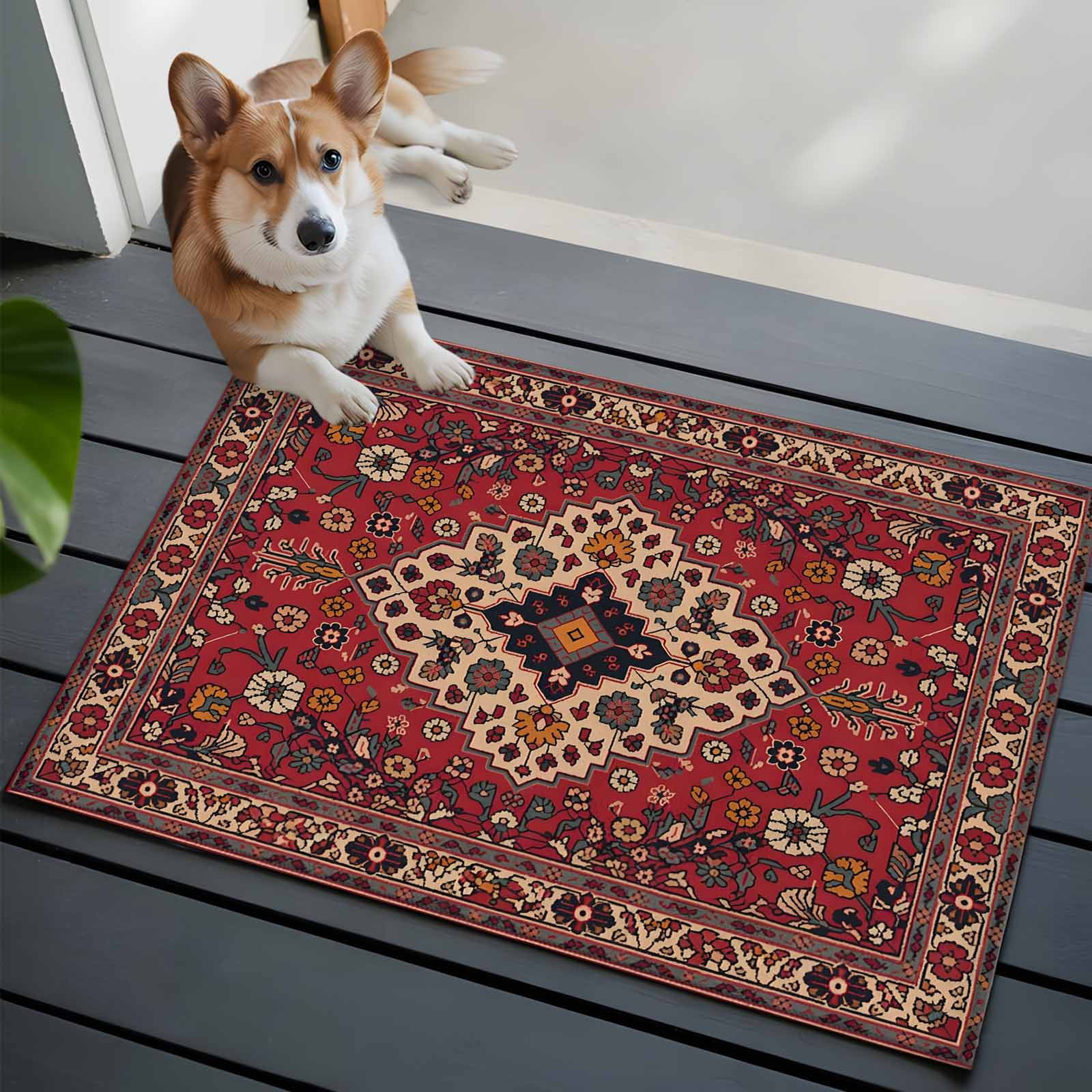 Boho Abstract Plant Front Door Rugs 2x3 ft Vintage Red Retro National ...