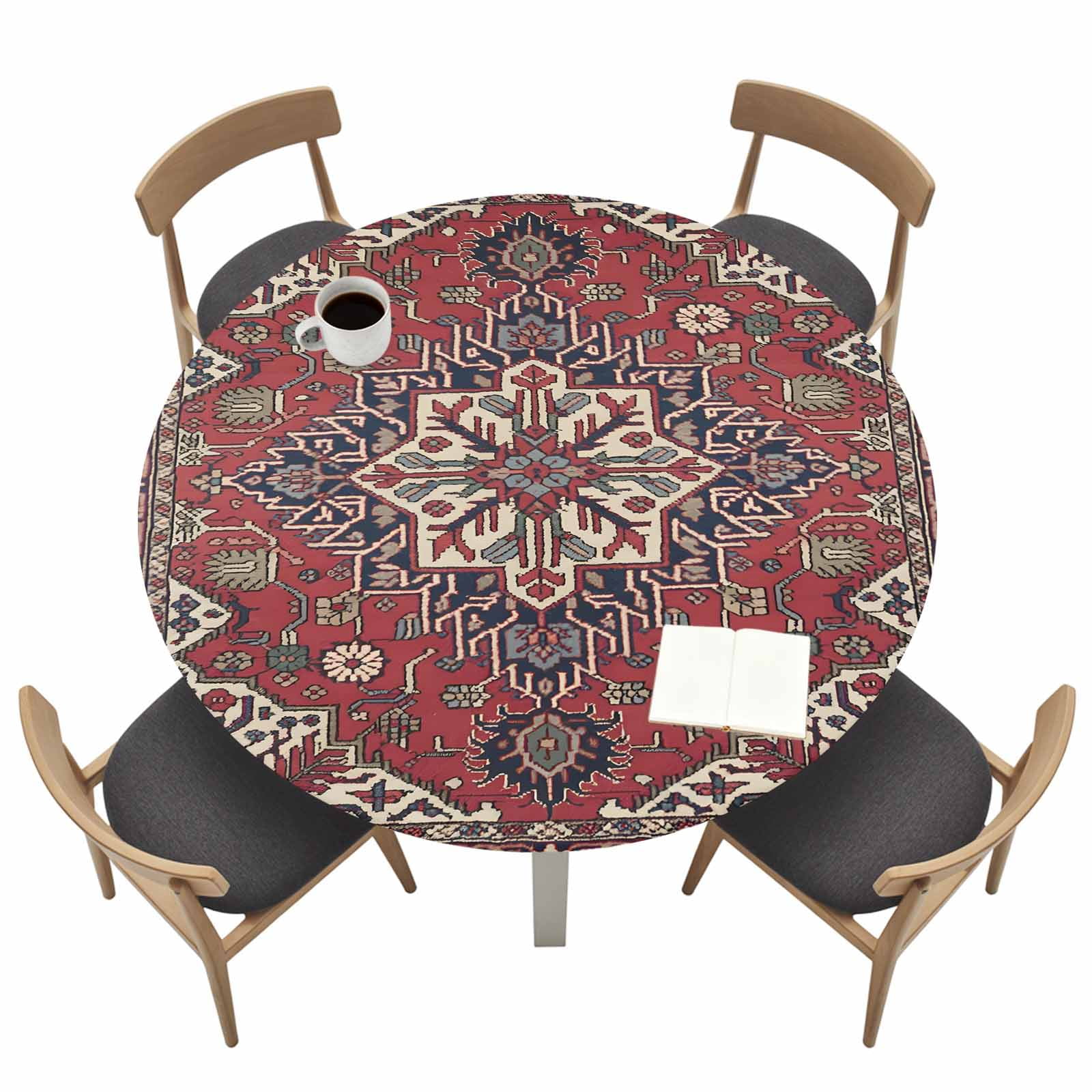 Boho Abstract Plant Round Fitted Tablecloth with Elastic Edge Vintage ...