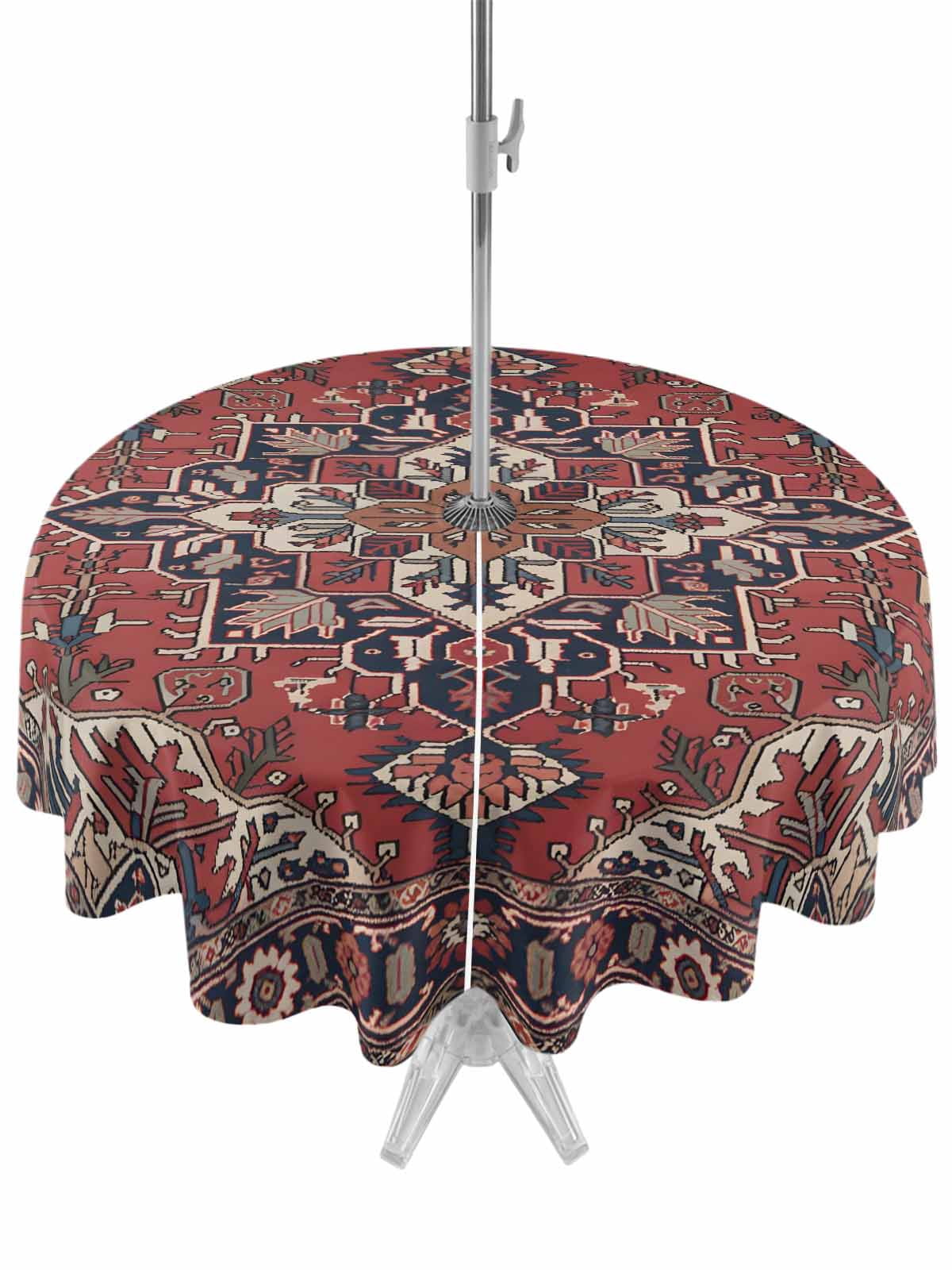 Boho Abstract Plant Round Outdoor Tablecloth with Umbrella Hole Vintage ...