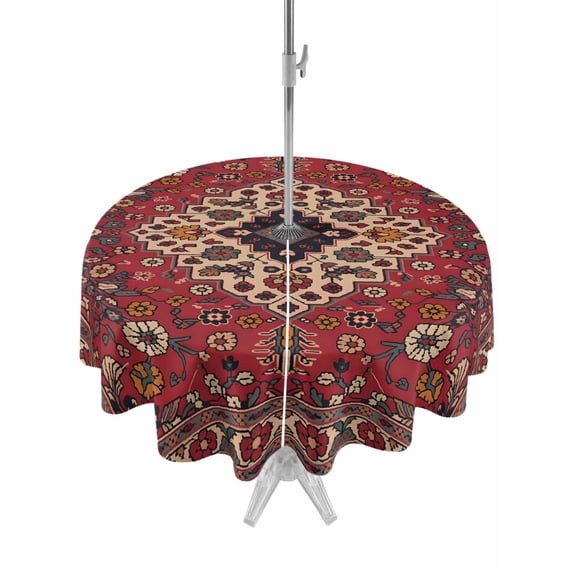Boho Abstract Plant Round Outdoor Tablecloth with Umbrella Hole Vintage ...
