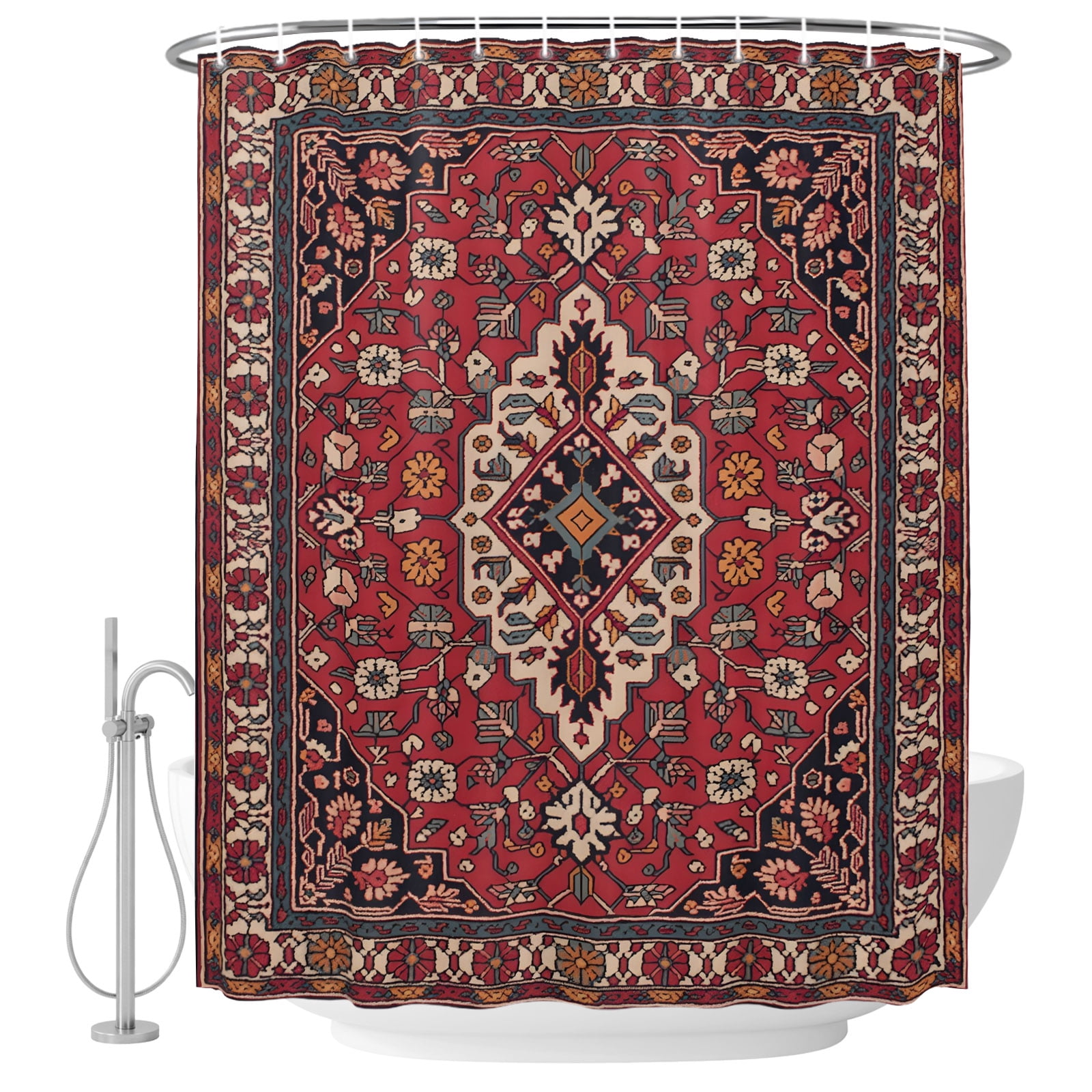 Boho Abstract Plant Shower Curtain for Bathroom, Vintage Red Black ...