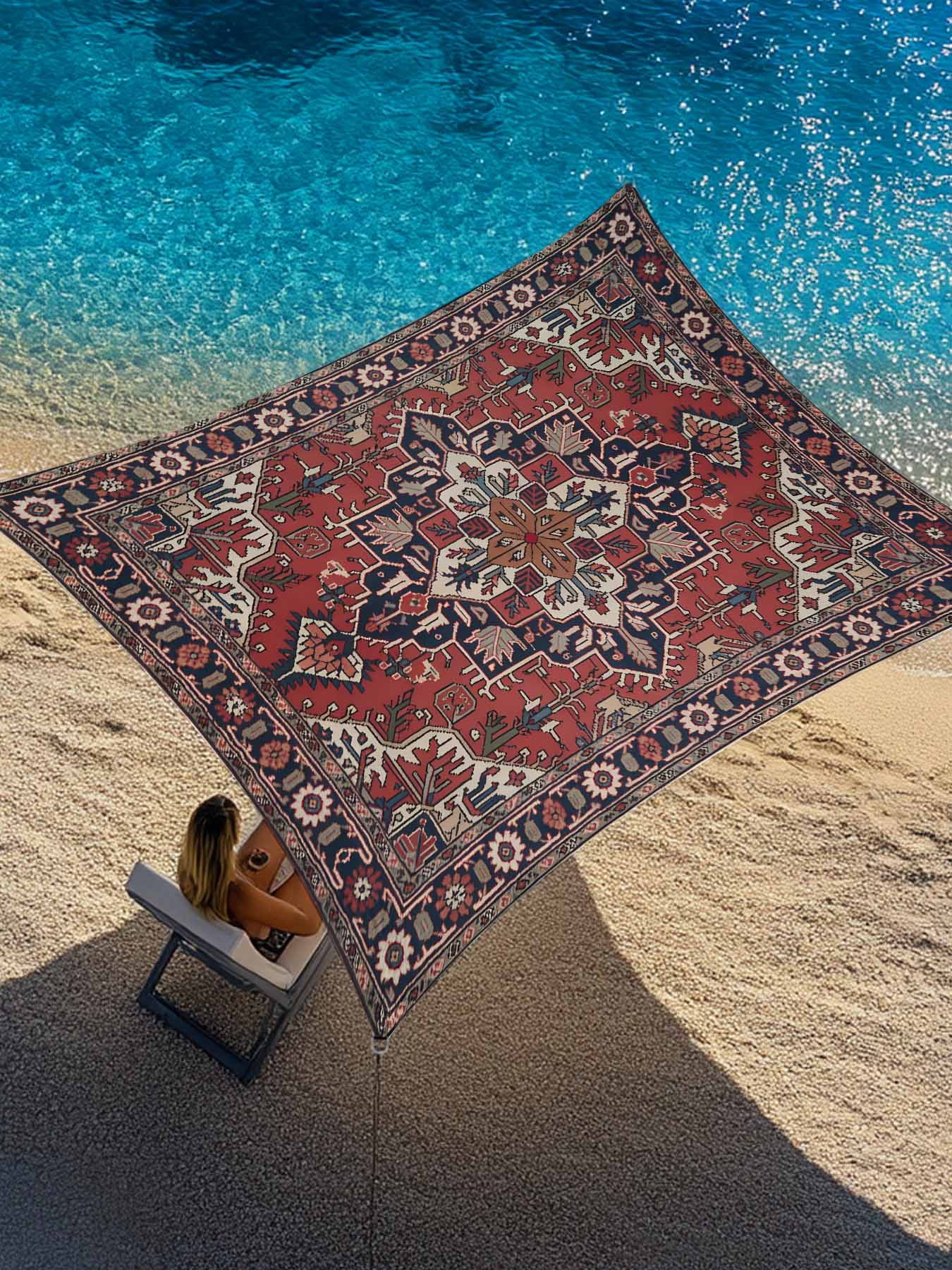 Boho Abstract Plant Sun Shade Sail 12' x 16', Vintage Red Blue Retro ...