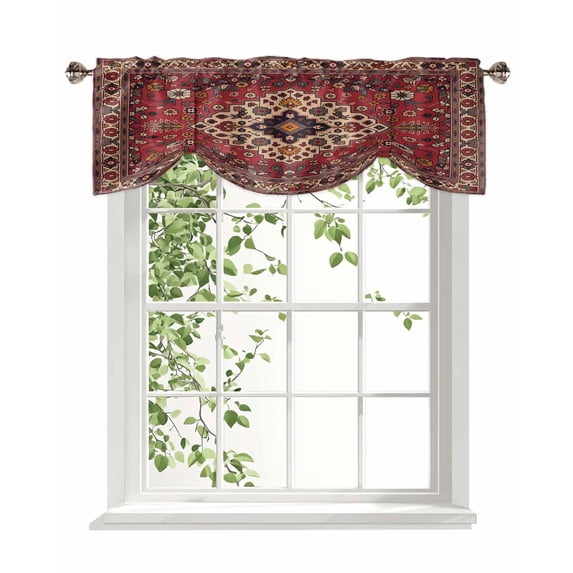 Boho Abstract Plant Tie Up Valances Curtain, Vintage Red Retro National ...
