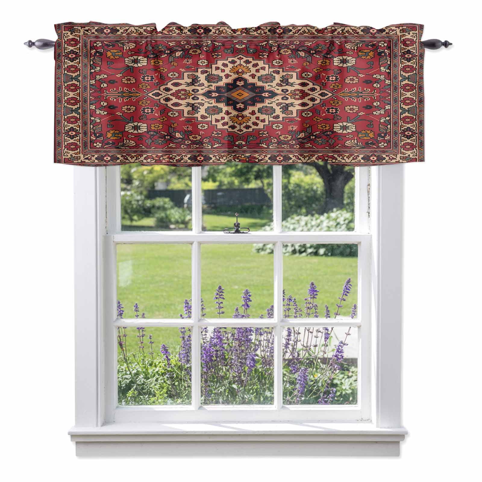 Boho Abstract Plant Valances for Windows Vintage Red Retro National ...