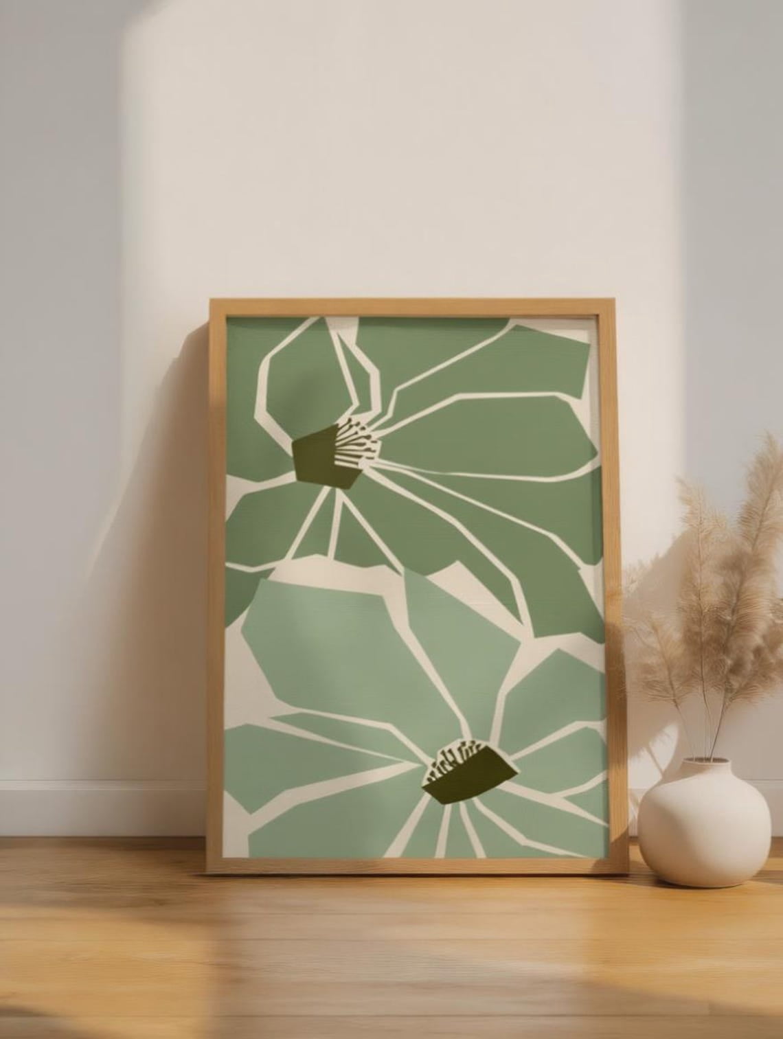 Boho Abstract Sage Green Floral Matte Vertical Botanical, Unframed ...
