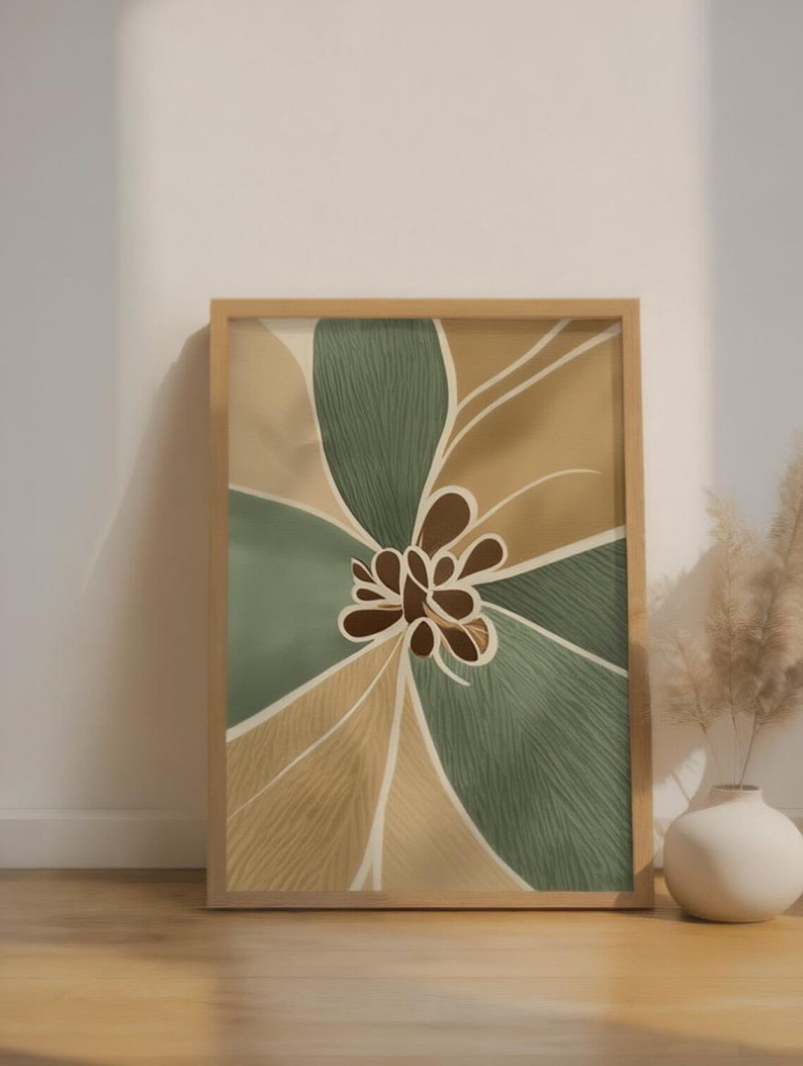 Boho Abstract Sage Green Floral Matte Vertical Unframed Botanical ...