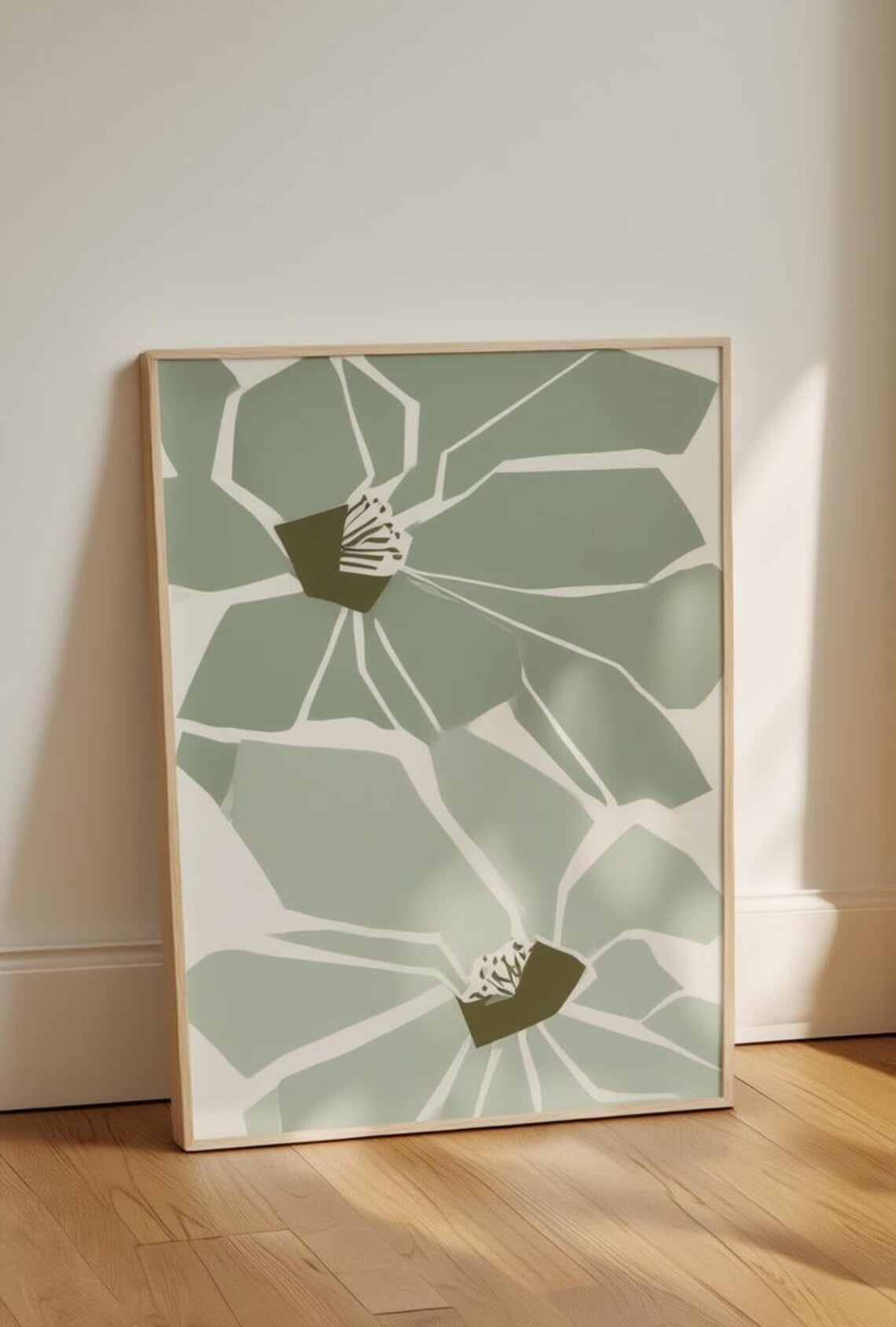 Boho Abstract Sage Green Floral Matte Vertical Unframed Botanical ...