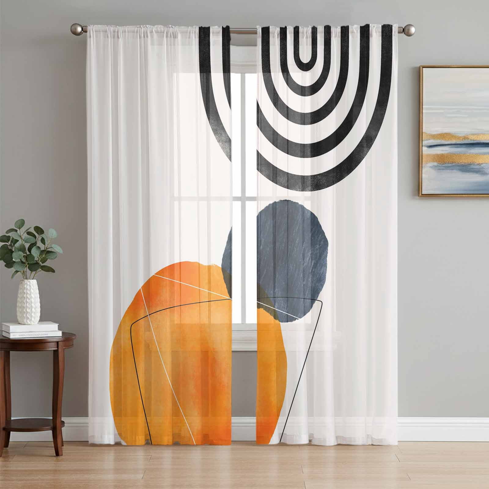 Boho Abstract Sheer Curtains 63 Inch Length 2 Panels Set, Farmhouse ...
