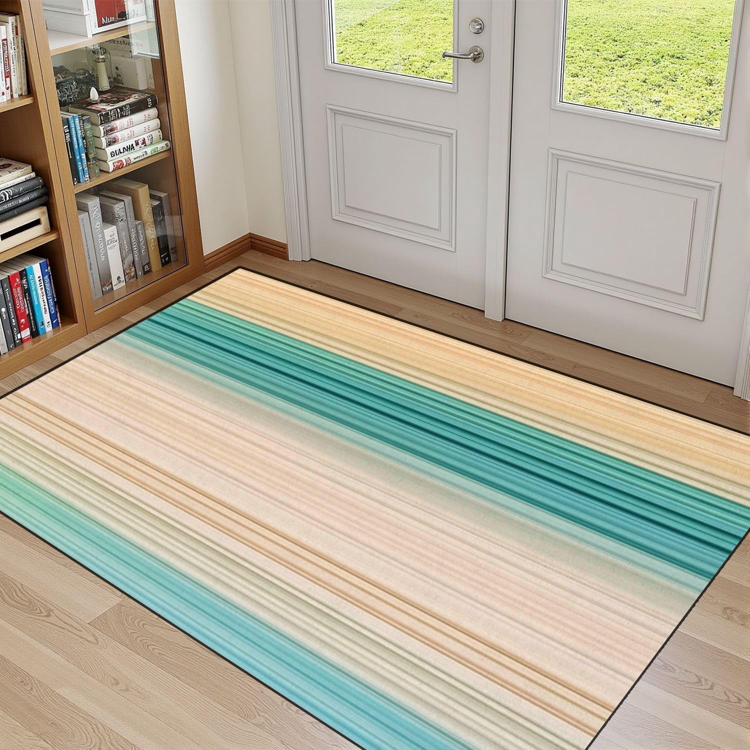Boho Abstract Stripes Area Rug, Pastel Multicolor Pattern Carpet ...