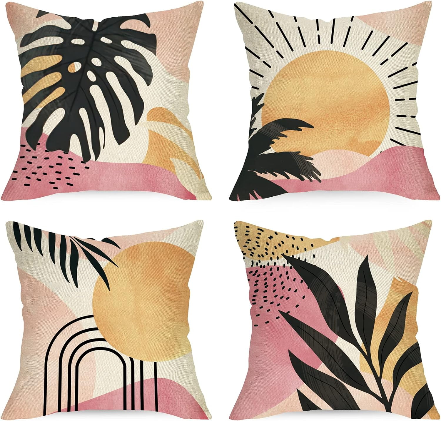 Boho Abstract Sun Plants Leaves Decorative Throw Pillow Covers 20 x 20 ...