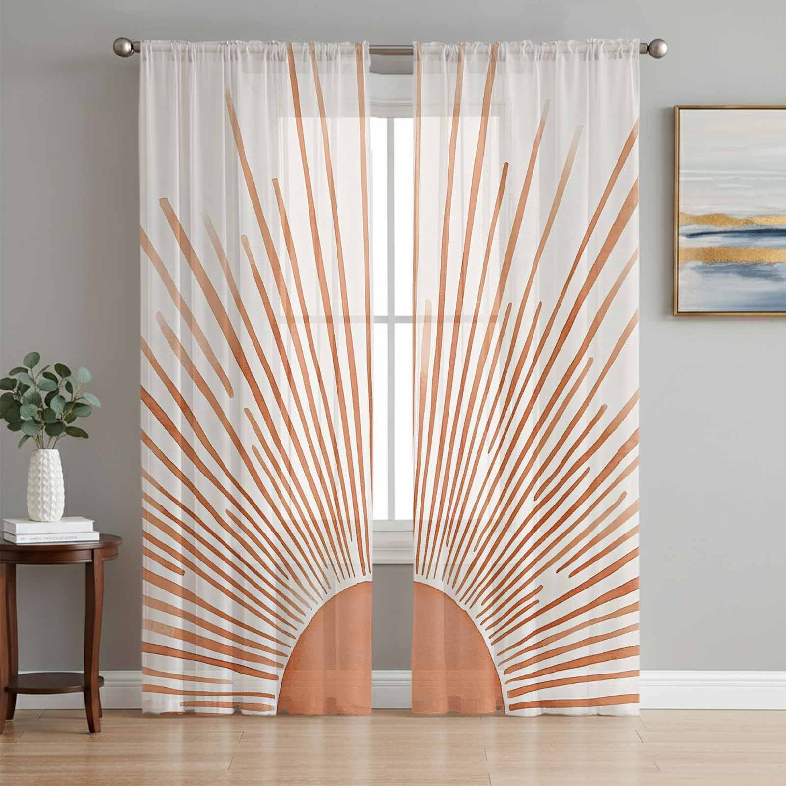 Boho Abstract Sun Sheer Curtains 72 Inch Length 2 Panels Set, Modern ...