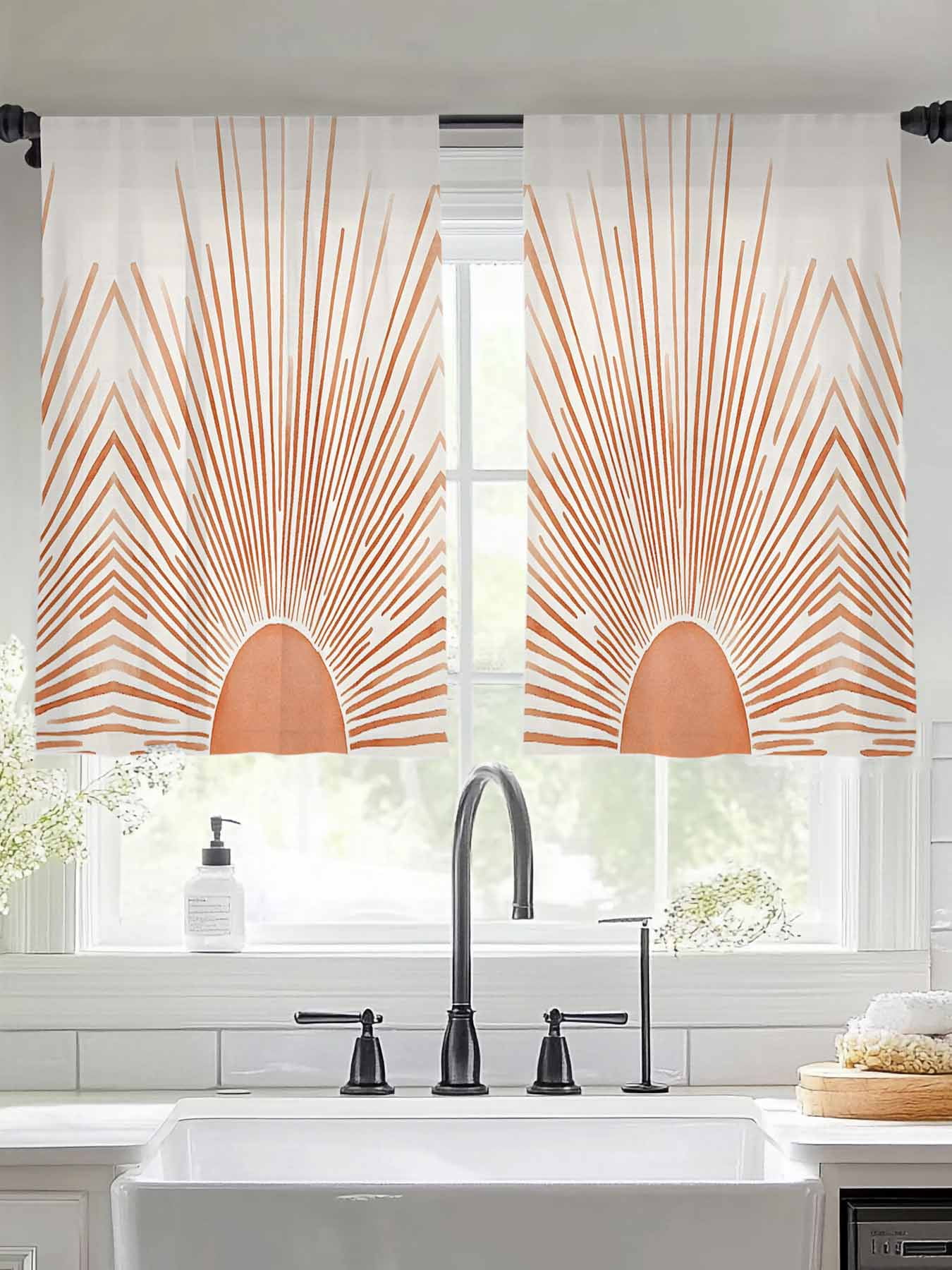 Boho Abstract Sun Sheer Curtains for Living Room Bedroom Modern Beige ...