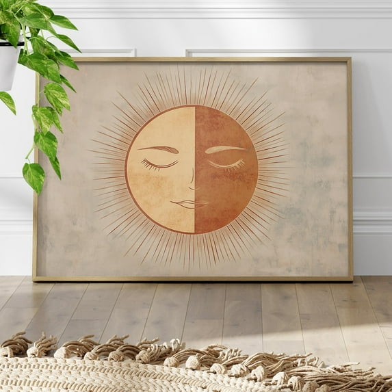 Boho Abstract Sun Wall Art, Earthy Retro Sunshine Decor, Unframed Paper ...