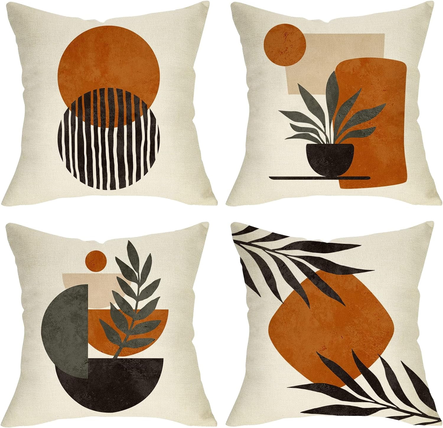 Boho Abstract Sunset Plant Olive Leaves Decorative Throw Pillow Covers ...