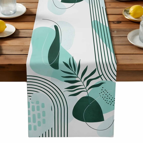 Boho Abstract Teal Color Block Table Runner-72 Inch Long Mid Century ...