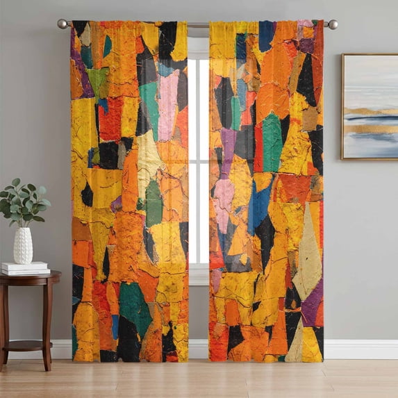 Boho Abstract Terracotta Sheer Curtains 72 Inch Length 2 Panels Set ...