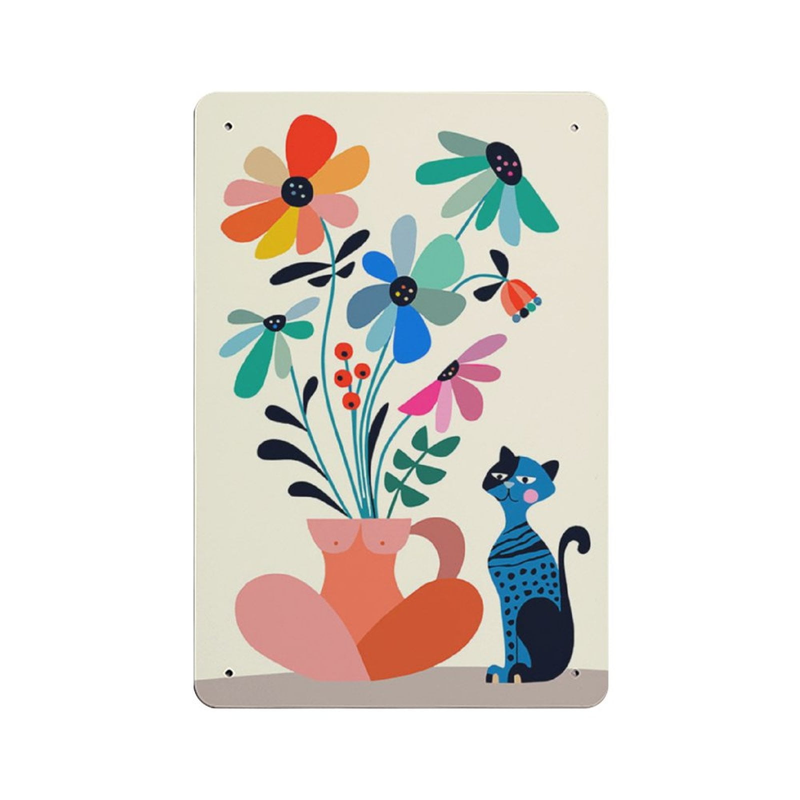 Boho Abstract Tropical Plants Cat Girl Wall Art Painting Nordic tin ...